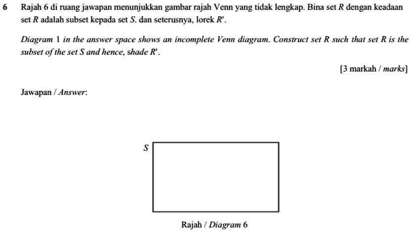 6 Rajah 6 di ruang jawapan menunjukkan gambar rajah Venn yang tidak ...
