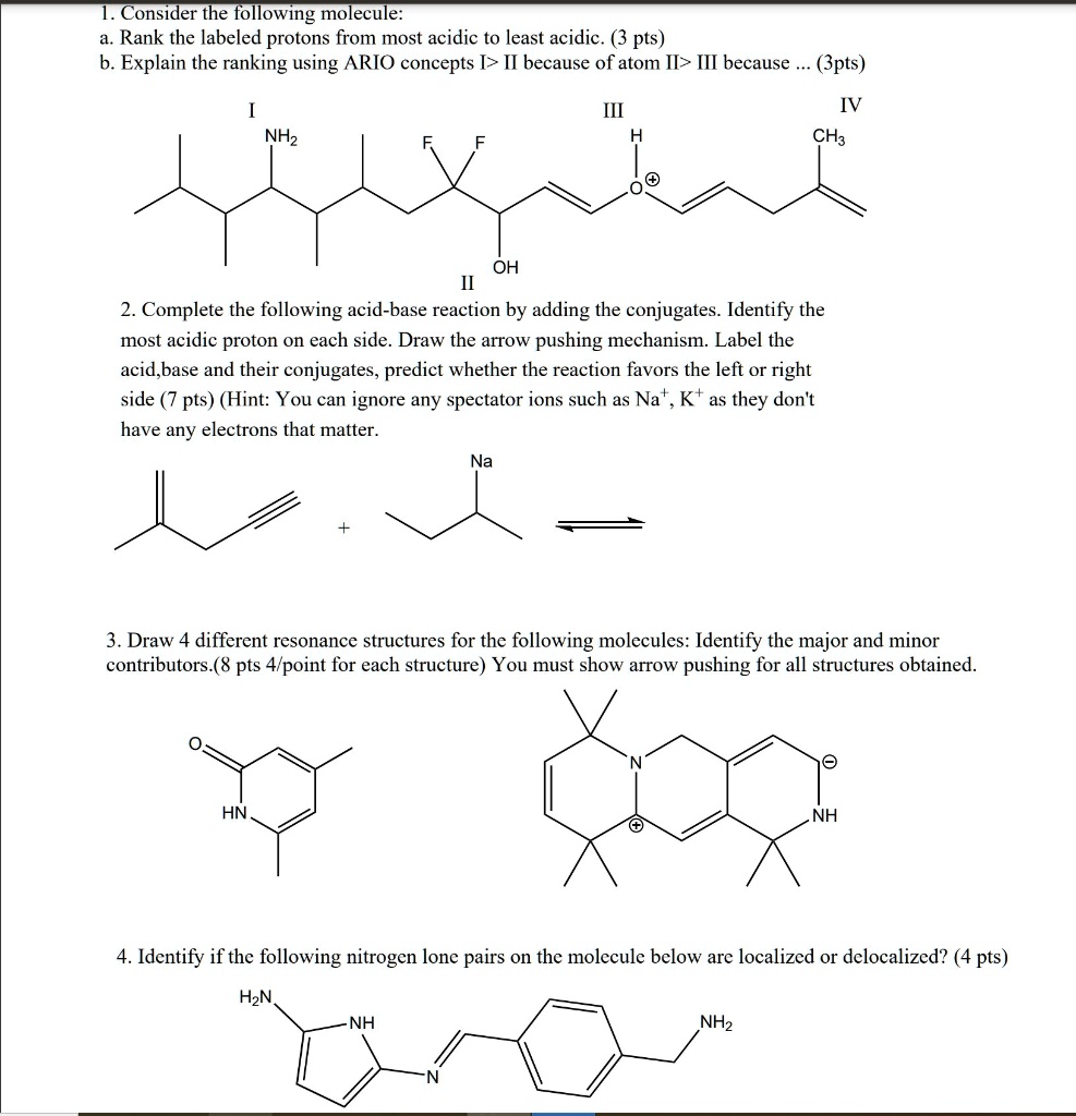 SOLVED: Consider the following molecule: Rank the labeled protons from most acidic to least ...