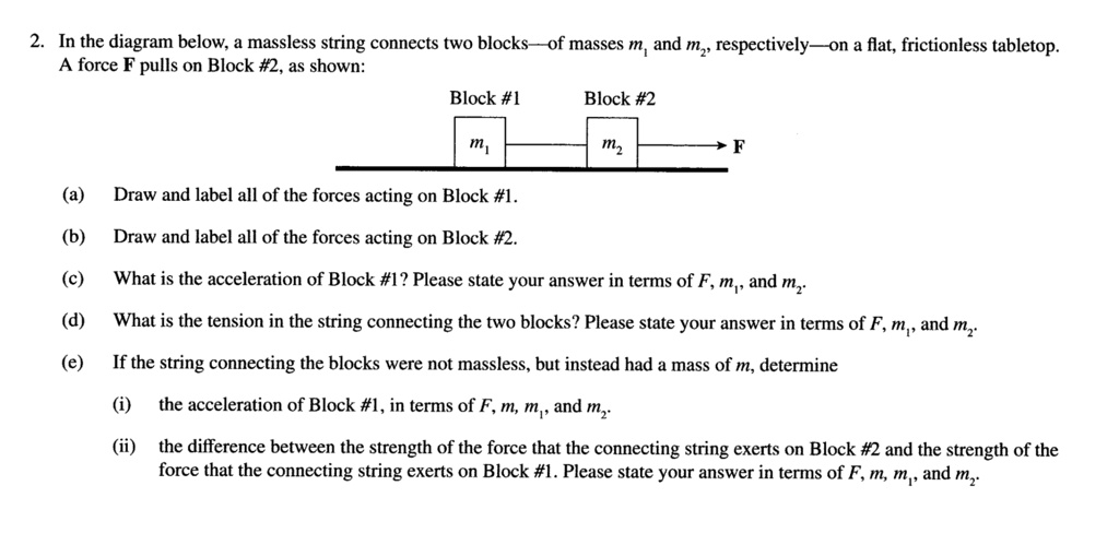 in the diagram below massless string connects two blocks of masses m and mz respectively on flat ...