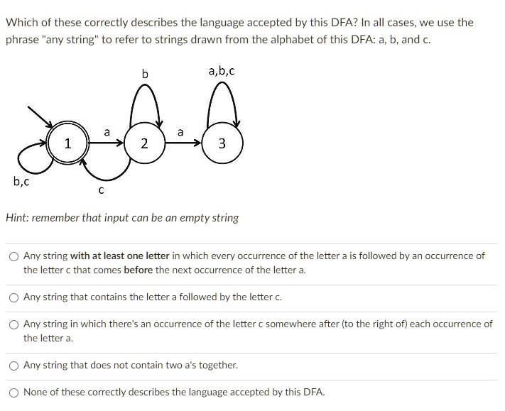Which of these correctly describes the language accepted by this DFA ...