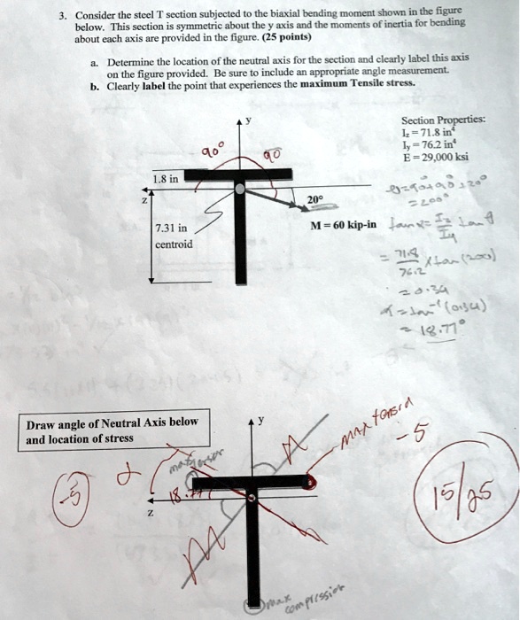 3. Consider the steel T section subjected to the biaxial bending moment ...