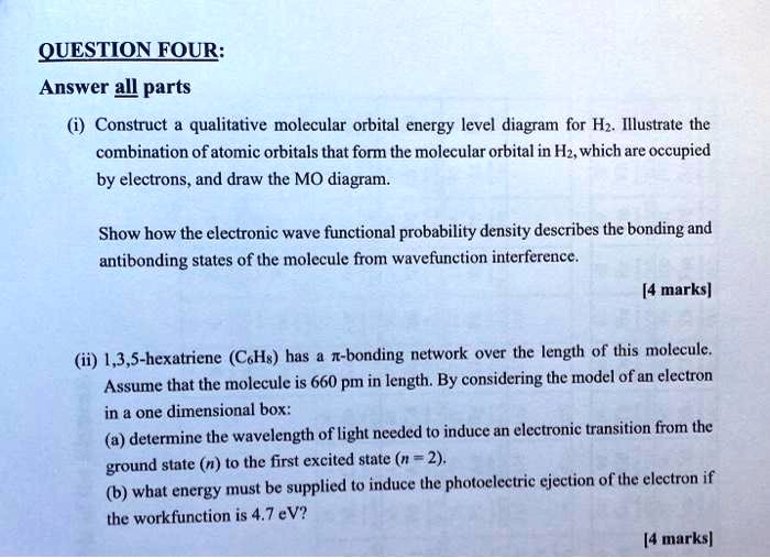 SOLVED: QUESTION EQUR: Answer all parts Construct qualitative molecular orbital energy level ...