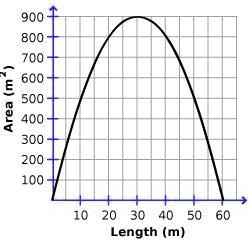 The graph shows the area of a rectangle given its length for a rectangle with a perimeter of 120 ...