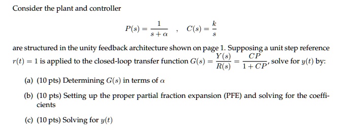 SOLVED: Consider the plant and controller C(s) @ are structured in the ...