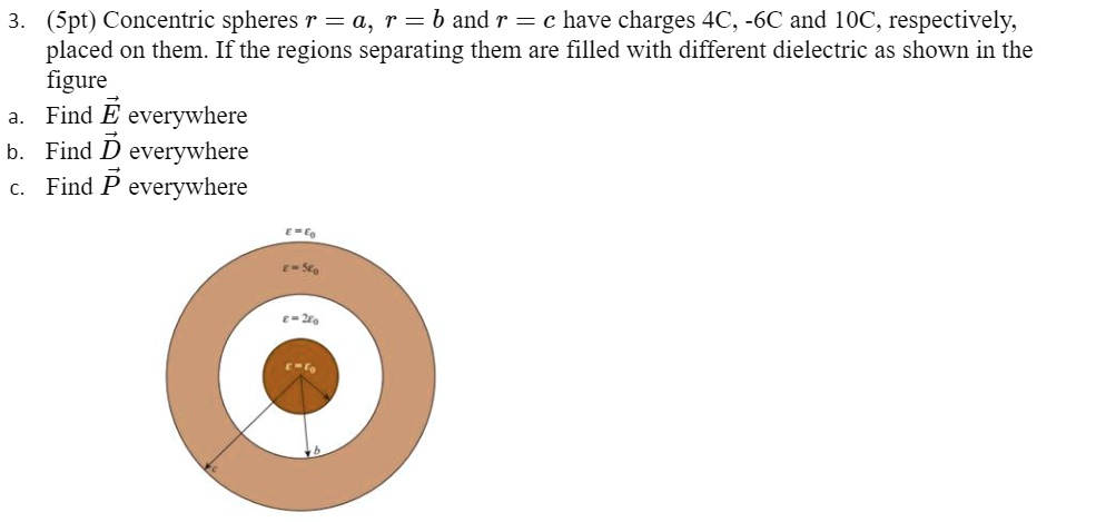 SOLVED: (Spt) Concentric spheres r1, r2, and r3 have charges 4C, -6C ...