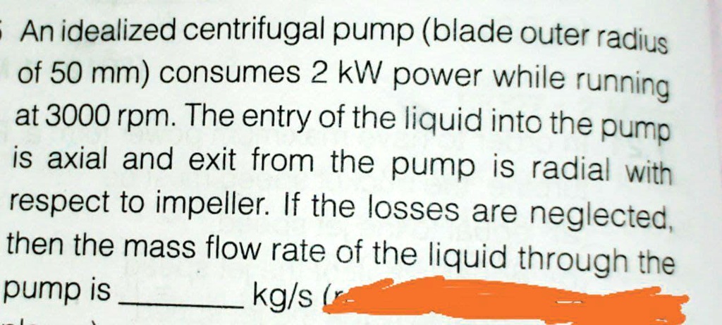 SOLVED: An idealized centrifugal pump (blade outer radius of 50 mm ...