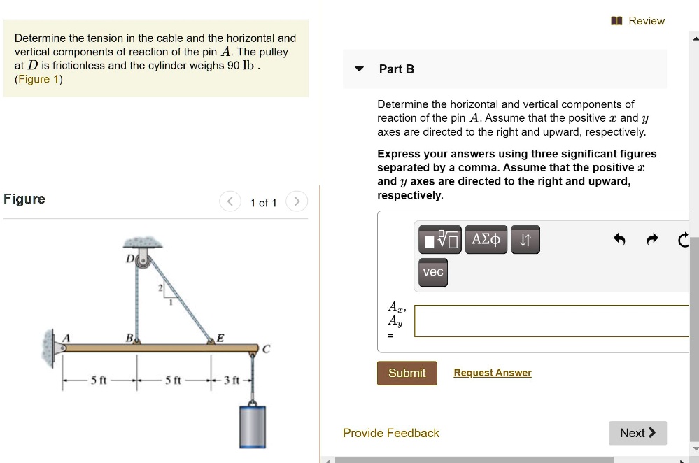 SOLVED: Determine the tension in the cable and the horizontal and ...