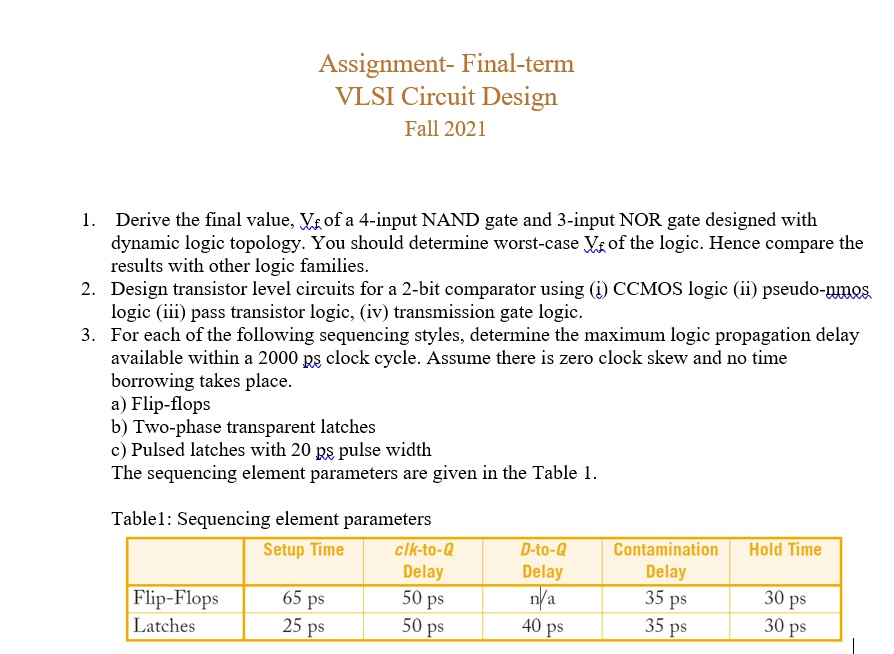 SOLVED: Assignment - Final-term VLSI Circuit Design Fall 2021 Derive the final value, Vf of a 4 ...