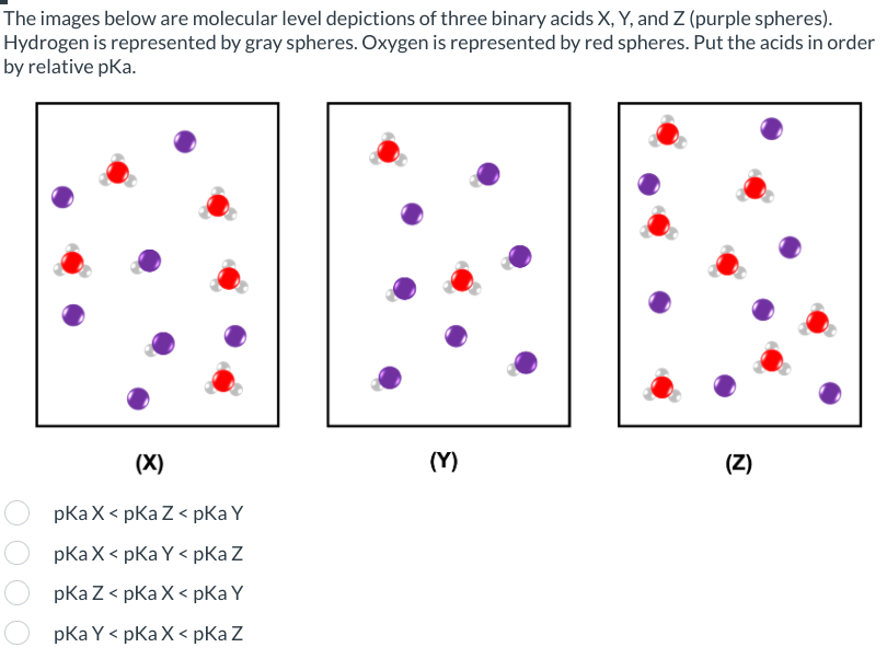 The images below are molecular level depictions of three binary acids X ...