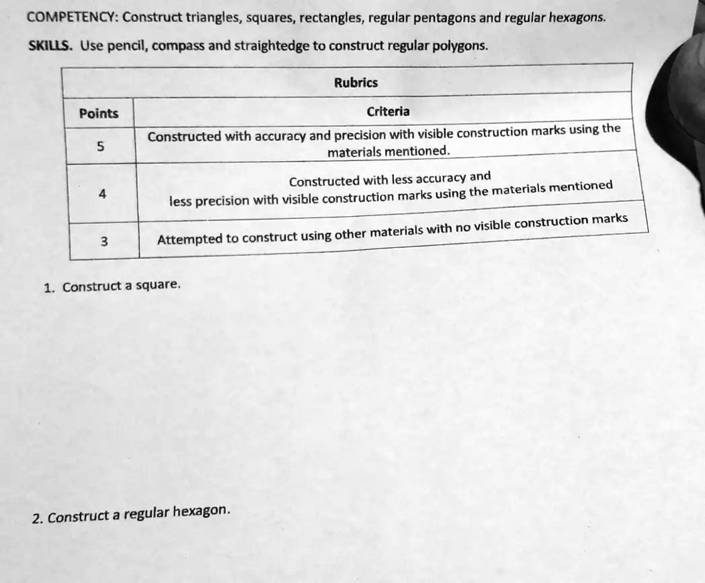 COMPETENCY: Construct triangles, squares, rectangles, regular pentagons and regular hexagons ...