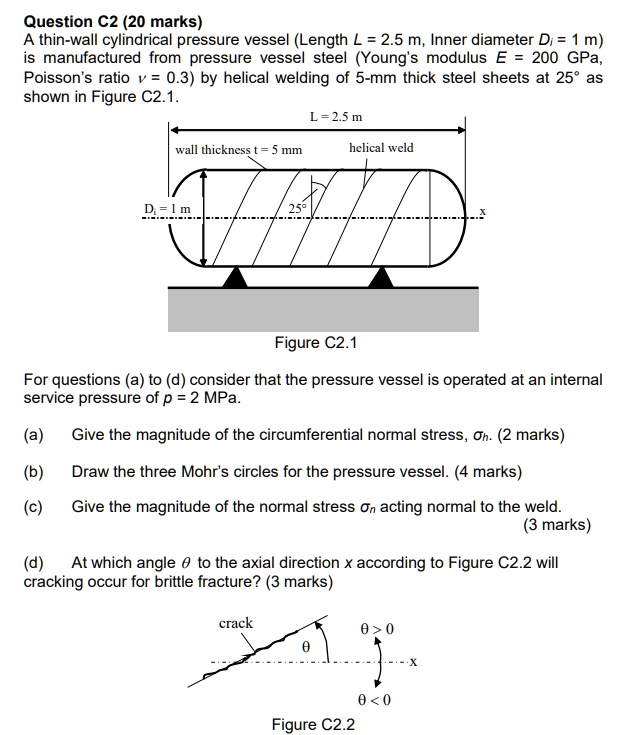 SOLVED: A thin-wall cylindrical pressure vessel (Length L = 2.5 m ...