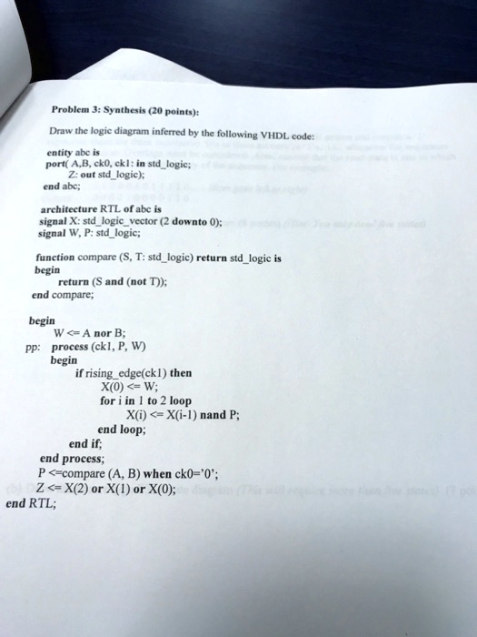 Problem 3: Synthesis (20 points) - Draw the logic diagram inferred by the following VHDL code ...