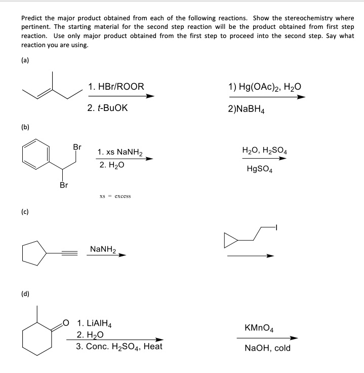 SOLVED: Text: Predict the major product obtained from each of the ...