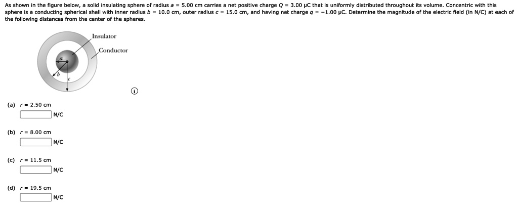SOLVED: As shown In the figure below; solid insulating sphere radius 5.00 cm carries net ...