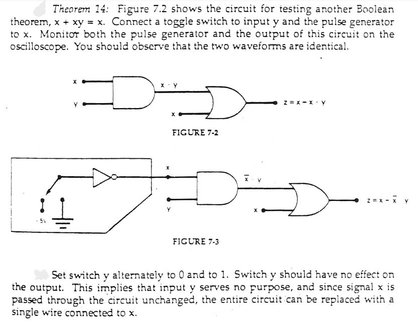 SOLVED: Please show the process, thanks. Theorem: x + xy = x. Connect a toggle switch to input y ...