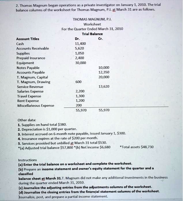 SOLVED: Thomas Magnum began operations as a private investigator on ...