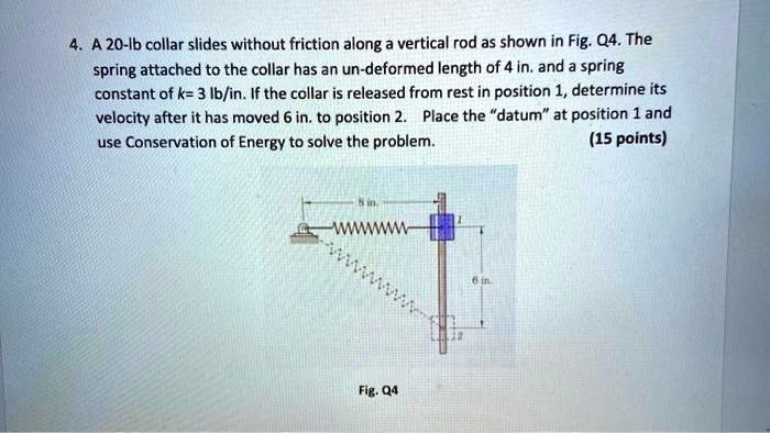SOLVED: 4.A 20-lb collar slides without friction along a vertical rod as shown in Fig.Q4.The ...