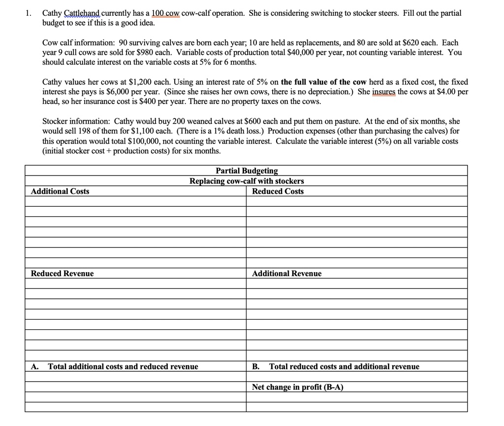 SOLVED: Texts: 1. Cathy Cattlehand currently has a 100 cow cow-calf ...