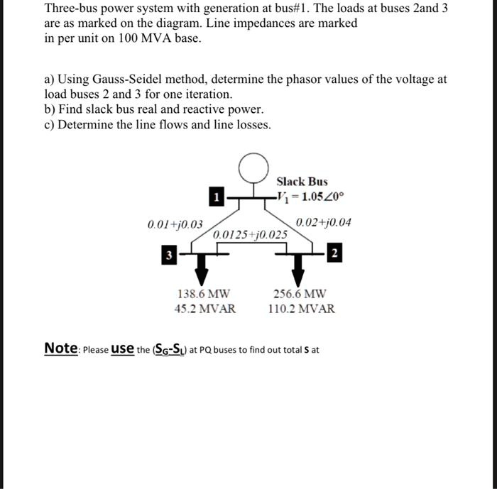 SOLVED: Three-bus power system with generation at bus #1. The loads at ...