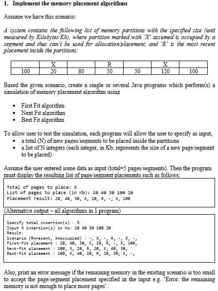 implement the memory placement algorithms assume we hatre thi scenario istem contain ing ...