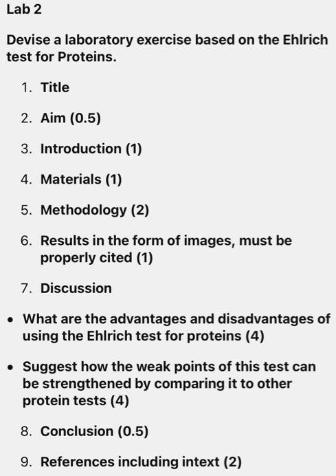 Lab 2 Devise a laboratory exercise based on the Ehlrich test for ...