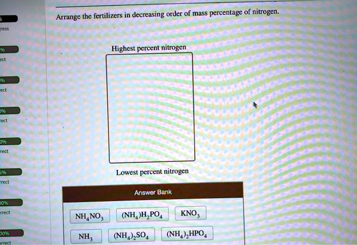 Arrange the fertilizers in decreasing order of mass...
