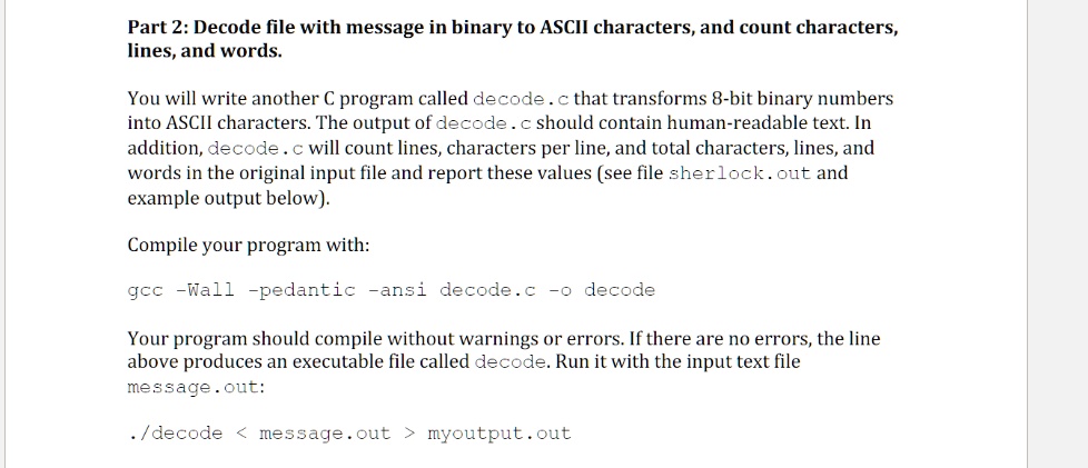 Solved Texts Part 2 Decode File With Message In Binary To Ascii Characters And Count