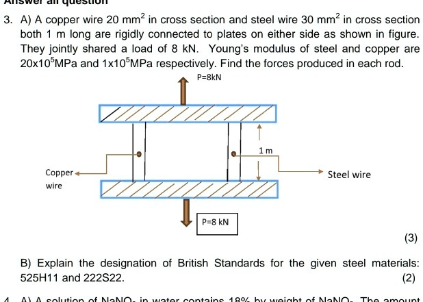 all question 3. A) A copper wire 20 mm² in cross section and steel wire ...
