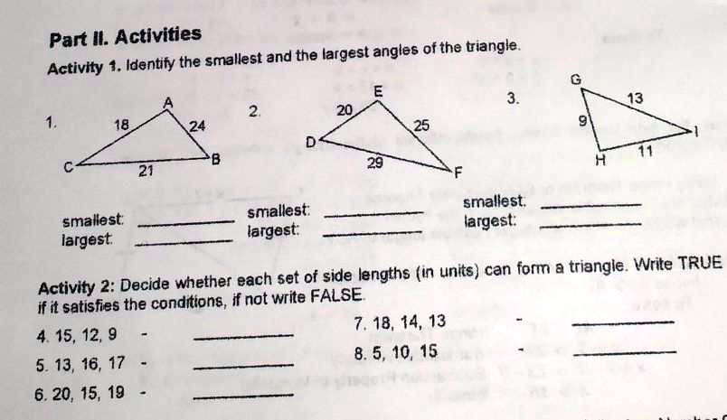 SOLVED: Part II. Activities Activity 1. Identify the smallest and the largest angles of the ...