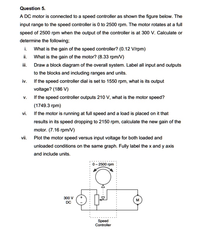 SOLVED: Question 5. A DC motor is connected to a speed controller as ...