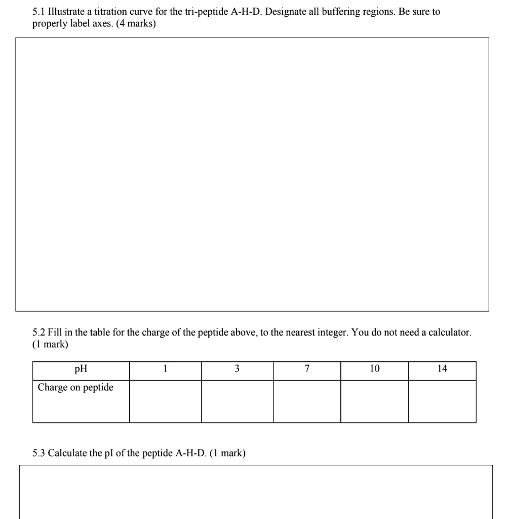SOLVED: 5.1 Illustrate a titration curve for the tri-peptide A-H-D. Designate all buffering ...