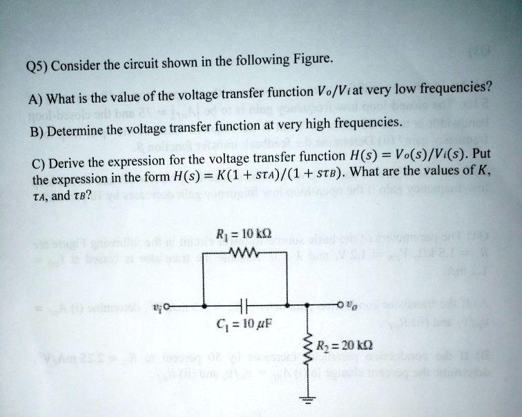 SOLVED: Q5: Consider the circuit shown in Figure A. What is the value of the voltage transfer ...