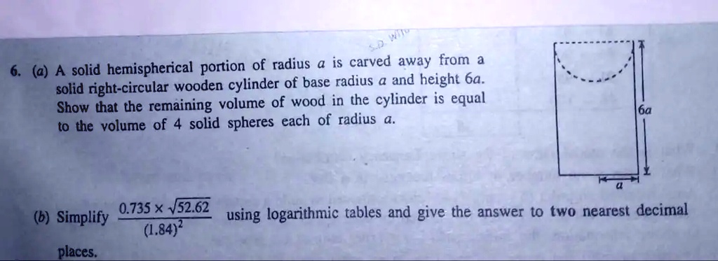 SOLVED: A solid hemispherical portion of radius a is carved away from a ...