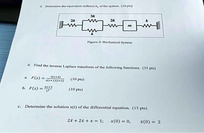 SOLVED: 3Determine the equivalent stiffness kof the system.10 pts 3A WM 2k WM MM WWE Figure-3 ...