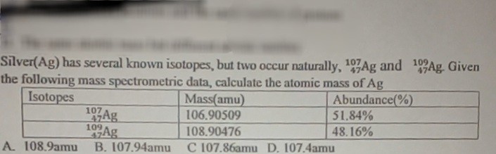 SOLVED: Silver(Ag) has several known isotopes, but two occur naturally ...