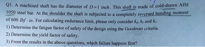 Video Solution 1 Determine The Fatigue Factor Of Safety Of The Design