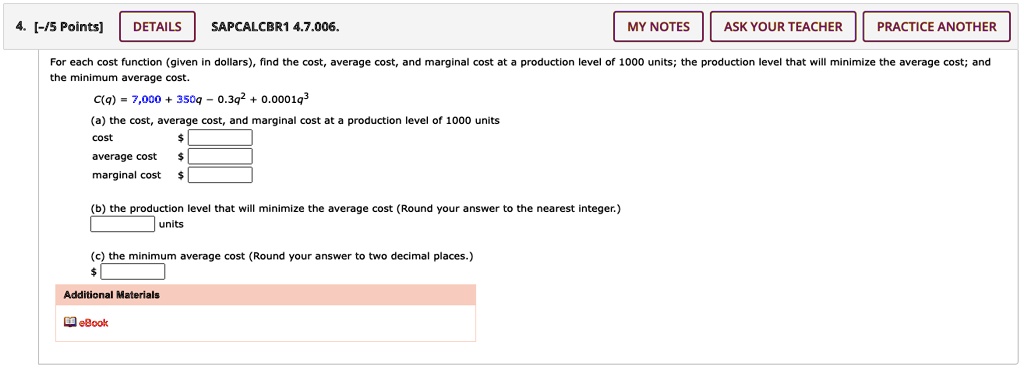 SOLVED: For each cost function (given in dollars), find the cost ...