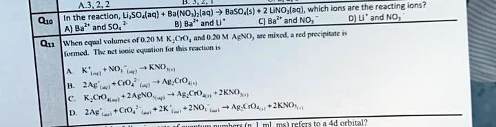 VIDEO solution: A. 3, 2, 2 B. 5, 2 In the reaction LiSO4(aq) + Ba(NO3)2 ...
