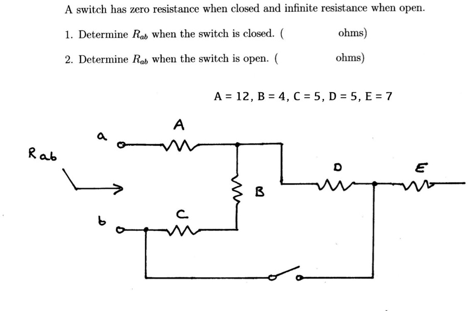 A switch has zero resistance when closed and infinite resistance when ...