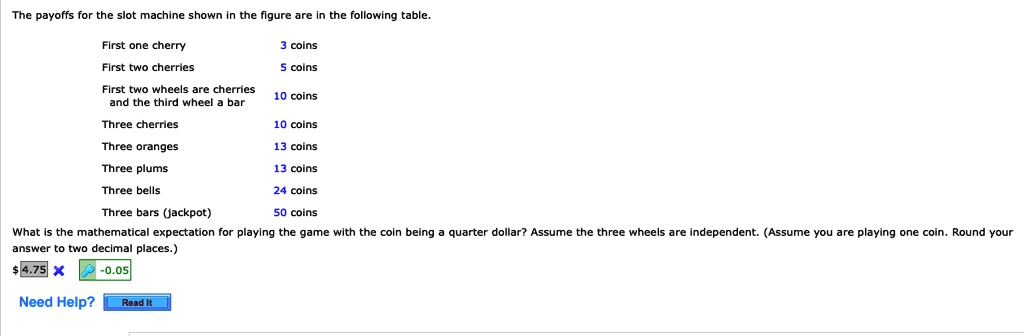 SOLVED: The payouts for the slot machine shown in the figure are as ...