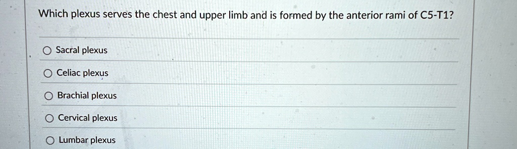 which plexus serves the chest and upper limb and is formed by the ...