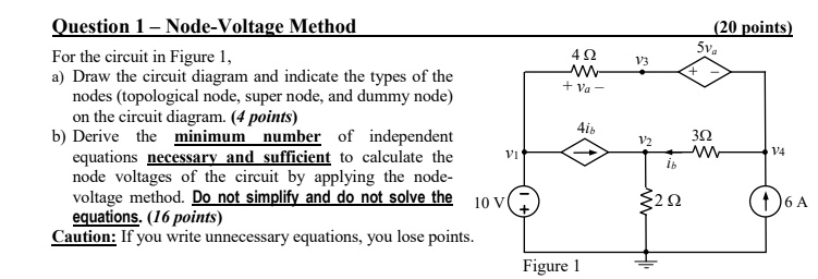SOLVED: Question 1 – Node-Voltage Method For the circuit in Figure 1: a) Draw the circuit ...