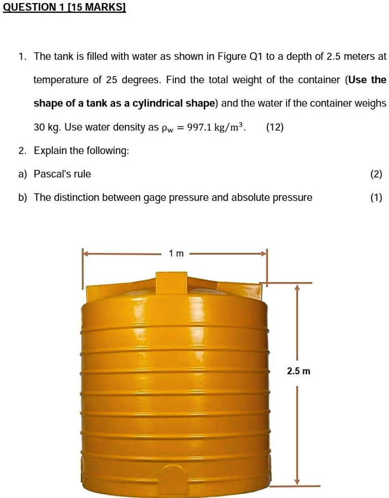 question 115 marks 1 the tank is filled with water as shown in figure ...