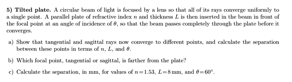5) Tilted plate. A circular beam of light is focused by a lens so that ...