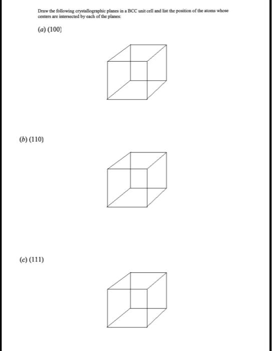 SOLVED: Draw the following crystallographic planes in a BCC unit cell and list the position of ...