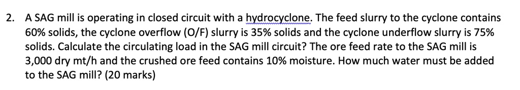 2. A SAG mill is operating in closed circuit with a hydrocyclone. The ...
