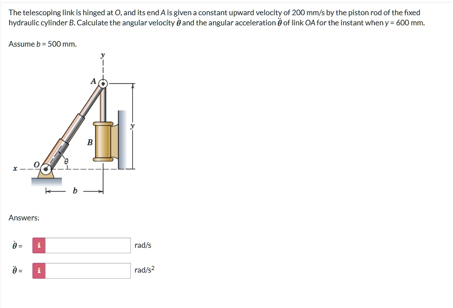 [GET ANSWER] The telescoping link is hinged at O, and its end A is ...