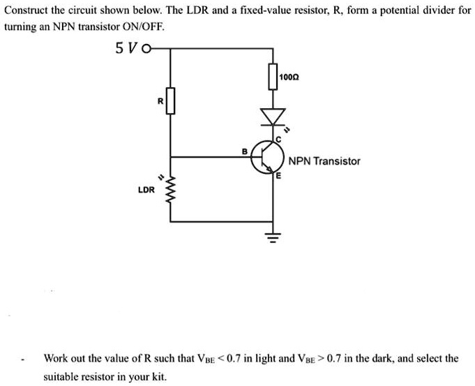 SOLVED: Construct the circuit shown below. The LDR and a fixed-value ...