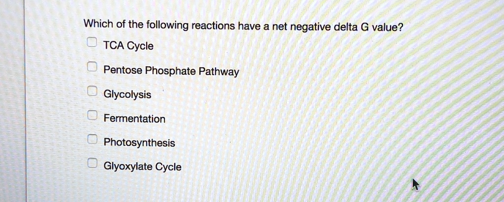 SOLVED: Which of the following reactions have a net negative delta G ...