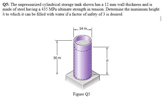 SOLVED: O5: The unpressurized cylindrical storage tank shown has a 12 ...